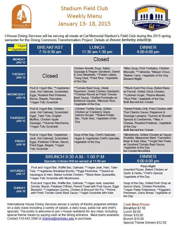 January 13-18 Menu – Stadium Field Club now open! | I-House: Where UC ...